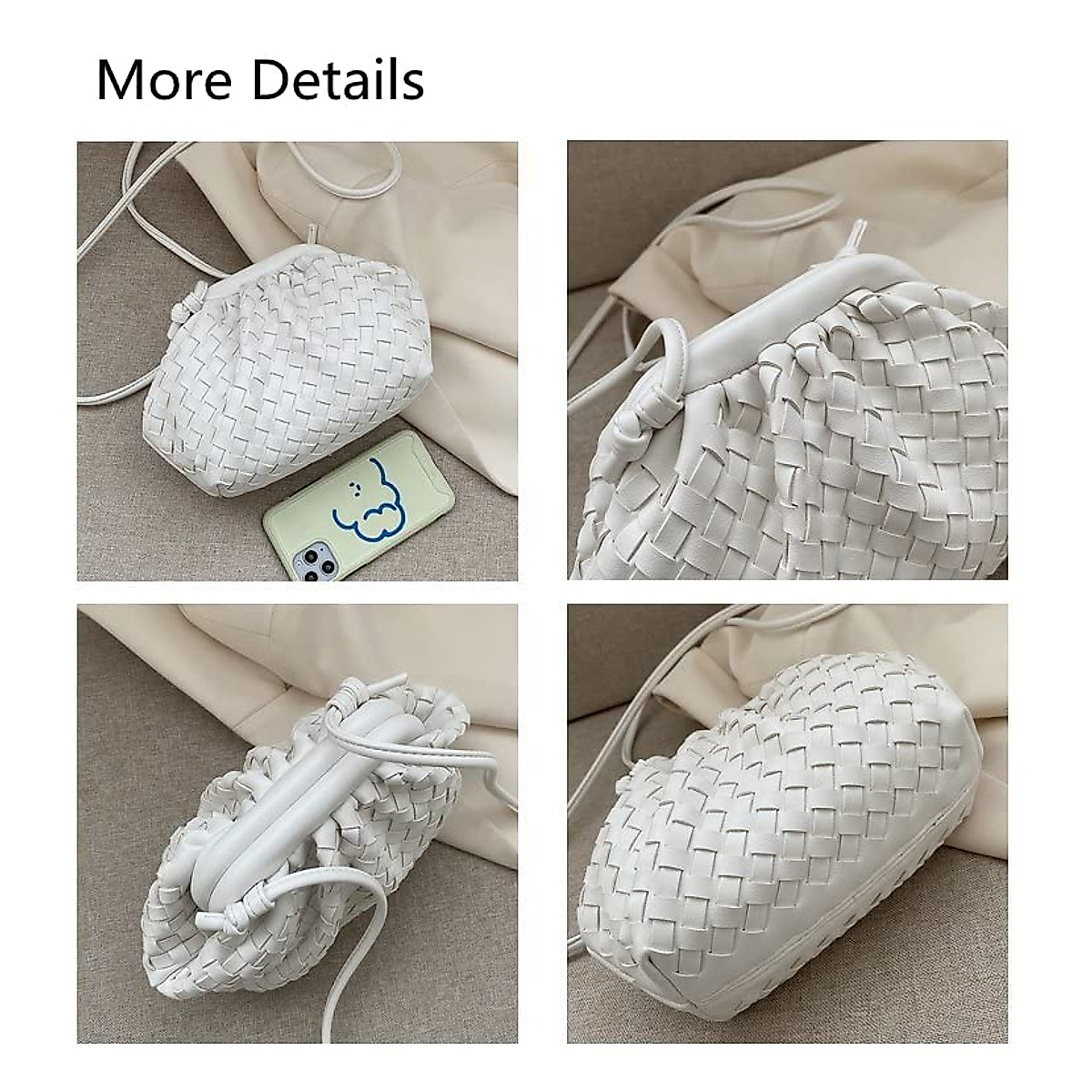 HANDAFA Ladies Satchel Purse Hand-woven Shoulder Bag For Women Weave Dumpling Bag(Yellow)