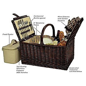 Picnic at Ascot Buckingham Willow Picnic Basket with Service for 4 - London Plaid