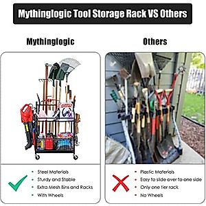 Mythinglogic Garden Tool Organizer for Garage-Yard Tool Racks with Wheels,Garage Organizers and Storage Hold Garden Tools,Yard Tool Holder for Garage/Shed,Garden tool stand
