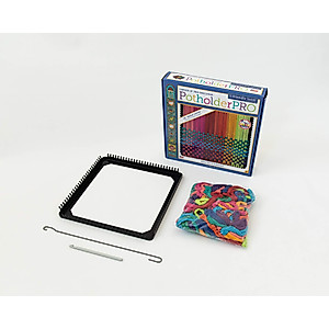 Friendly Loom 10" PRO Size Black Potholder Metal Loom Kit with Bright Rainbow Color Cotton Loops to Make 2 Potholders, Weaving Crafts for Kids & Adults MADE IN THE USA by Harrisville Designs
