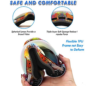 Houzemann Ski Goggles Over Glasses - NEW Anti-Fog and UV400 Protection Snowboard Goggles for Men Women Youth, Spherical Dual Lens Snow Goggles, Skiing Goggles for Men Women Teens (Flower)