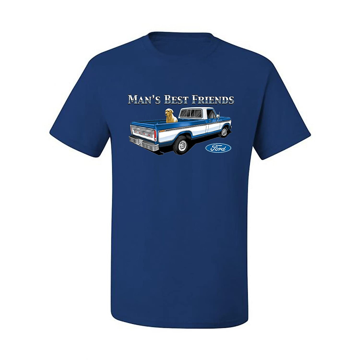 Ford Motors Funny Man's Best Friends Pickup Truck Dog Cars and Trucks Men's Graphic T-Shirt, Royal, Large