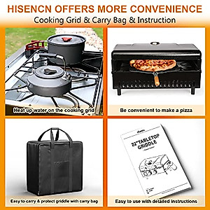 Hisencn Portable Flat Top Grill Propane Gas Grill for Outdoor, Camping, Tabletop, Kitchen, Tailgating, RV - 348 sq. in. Heavy Duty & 24000 BTUs Griddle for BBQ Grill, 22 Inch with Hood, with Carry Bag