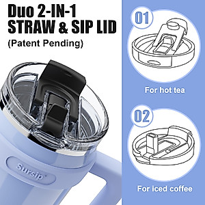 Sursip 40oz Insulated Tumbler with Handle and Flip Straw,Stainless Steel Travel Mug 2 in 1 Straw Lid-Leak Proof Keeps Drinks Cold for 24 Hours-Sweat Proof,Fit in Cup Holder-Black