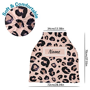 Custom Snow Leopard Pink Beige Baby Car Seat Cover Personalized Your Name Nursing Covers Breastfeeding Scarf Infant Carseat Canopy for Mom Baby Gift