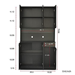 NOSGA Kitchen Pantry Storage Cabinet, 71" Kitchen Buffet Cabinet with Buffet Cupboard 6 Doors & 3 Shelves, Storage Cabinet Microwave Stand with Drawer for Home Kitchen(Black)