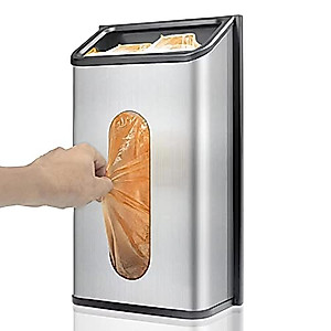 Betterya Plastic Bag Holder,Wall Mount Grocery Bag Dispenser,Anti-Fingerprint Plastic Bag Organizer Brushed Stainless Steel Finish Silver (Square bag holder)