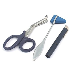 OdontoMed2011 Set of 3 Blue Reusable PENLIGHT + Blue Head Taylor Percussion Hammer + Blue Paramedic Shears EMT 7.5" (ODM Brand)