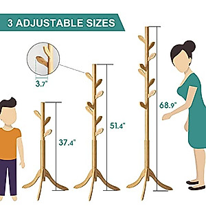 viewcare Coat Rack Free Standing, Adjustable Coat Tree with 8 Hooks, Bamboo Coat Stand for Entryway, Hallway, Corner, Bedroom & Office, Sturdy Coat Rack for Coats, Hats, Scarves, and Handbags