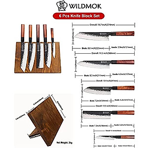 WILDMOK Kitchen Knife Set with Block 6 Pieces Sharp Professional Chef Knife Set 3 Layers 9Cr18MoV Clad Steel Knife Set with Magnetic Knife Block