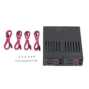 ASHATA 4 Bay HDD Cage, Chassis 5.25in Drive Tray 4 Bay HDD Enclosure, 2.5in SATA HDD Mobile Rack Compatible 9.5mm 12.5mm Thick Bottom Hard Drives SSDs