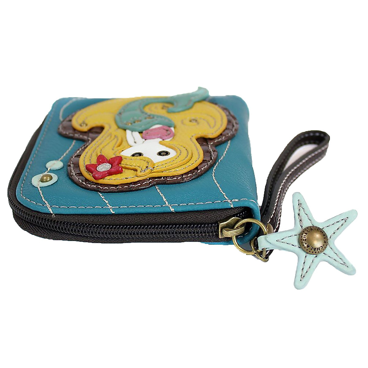 CHALA Zip Around Wallet, Wristlet, 8 Credit Card Slots, Sturdy Pu Leather Blue Mermaid One Size