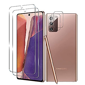 Galaxy Note 20 Tempered Glass Screen Protector + Camera Lens Protector [ 2 + 2 Pack ] [Compatible Fingerprint] [Anti-Scratch] [Case Friendly] Clear HD Protective Film for Samsung Galaxy Note 20