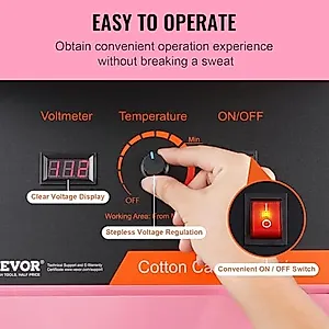 VEVOR Electric Cotton Candy Machine, 19.7-inch Commercial Cotton Candy Floss Maker with Stainless Steel Bowl and Sugar Scoop, Perfect for Family Party, Pink
