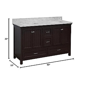 Kitchen Bath Collection Paige 60-inch Double Bathroom Vanity (Carrara/Chocolate): Includes Chocolate Cabinet with Authentic Italian Carrara Marble Countertop and White Ceramic Sinks