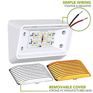 Leisure LED RV Exterior Porch Utility Light - 12v 280 Lumen Lighting Fixture. Replacement Lighting for RVs, Trailers, Campers, 5th Wheels. White Base, Clear and Amber Lens Included (White, 1-Pack)