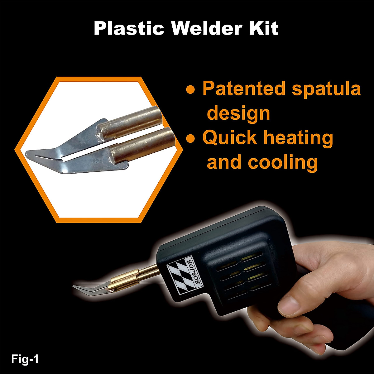 BOSJOB 110W Plastic Welder Kit with Patterned Spatula and 4 Types of Hot Staples for Car Bumper Repair and Kayak, Thin Plastic and All Kinds of Cracks and Holes.
