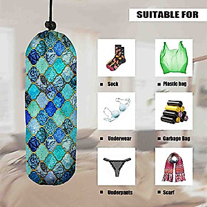 WAWEKMUZ Cute Plastic Bag Holder,Blue Teal Pattern,Grocery Bags Dispenser,Shopping Bag Organizer,Gifts for Kitchen Decor