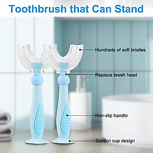 Afemoly U Shaped Toothbrush Kids, Kids Toothbrushes - 360° U Toothbrush Whole Mouth Oral Cleaning Design Toothbrush with Handle - Food Grade Soft Silicone Kids Toddler Toothbrush Age 2-4 (Blue)