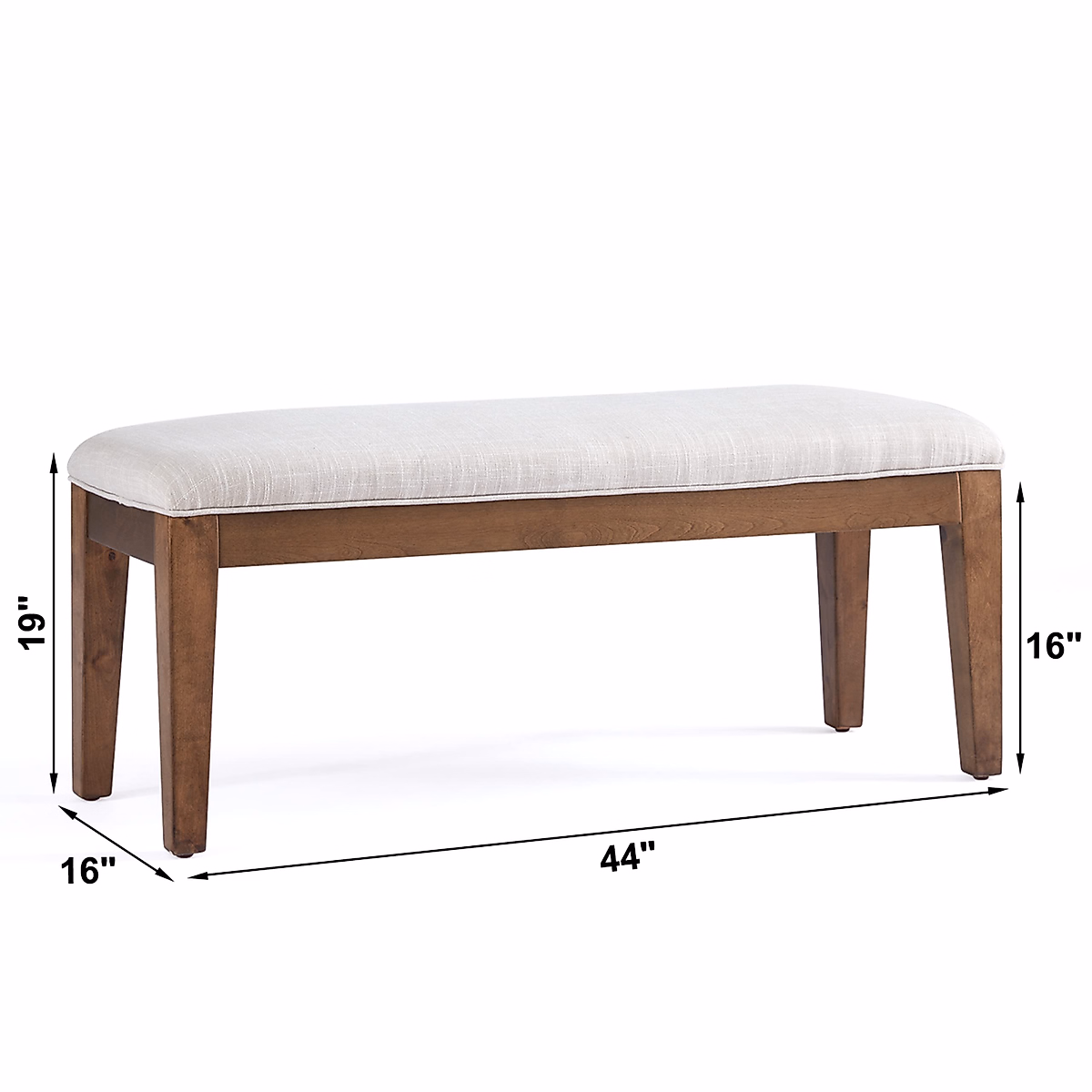 HUIMO Modern Multi-Purpose Bench, Wooden Frame with Tapered Legs, Padded Seat in Beige, 16"D x 36"W x 19"H, 2-Person Capacity