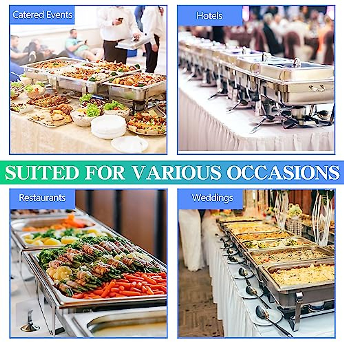 Jacgood Chafing Dish Buffet Set 4 Packs,8 QT Stainless Steel Foldable Rectangular Chafing Full Size Food Pan,Chafing Servers with Covers Buffet Servers and Food Warmers for Parties Wedding
