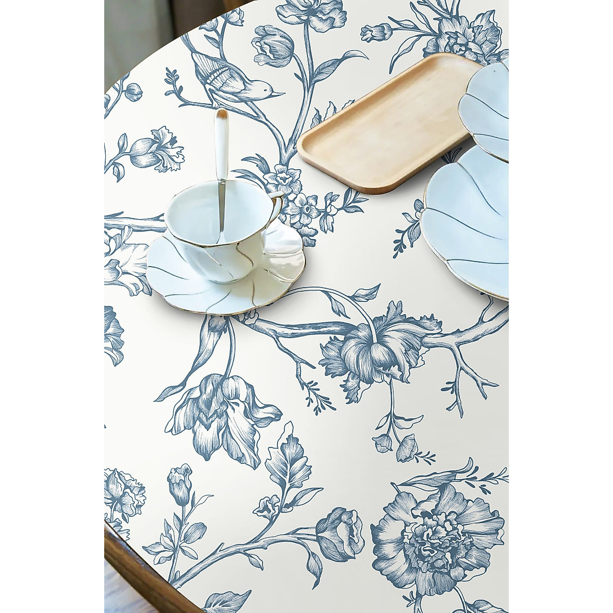 Safiyya Peel and Stick Wallpaper Floral Birds Contact Paper Blue White Wallpaper Peel and Stick Removable Wallpaper Boho Wallpaper Flower Contact Paper for Walls Vinyl Rolls 118"x17.3"