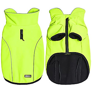 Blueberry Pet Windproof Waterproof Reflective Softshell Dog Jacket, Neon Yellow, Back Length 12.5", Size 10, Warm & Lightweight Winter Outdoor Windbreaker Coats Raincoats for Dogs