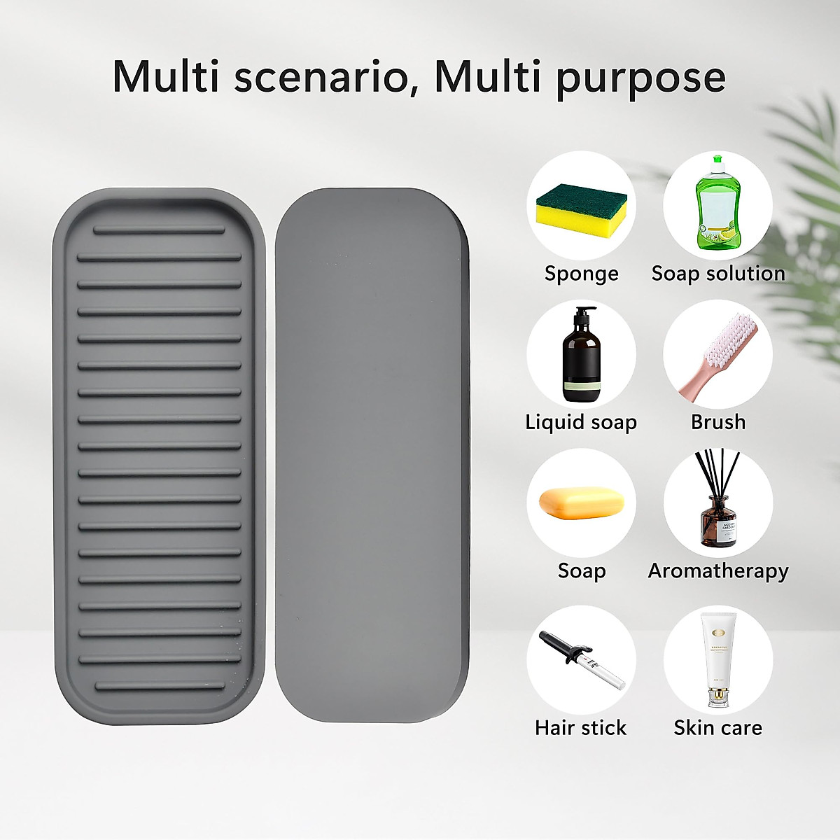 silicone sponge holder - dish soap holder for kitchen counter 2 Pack, Waterproof sponge soap tray for kitchen sink bathroom, Multipurpose sink caddy organizer for soap dispenser Scrubbers Makeup Gray