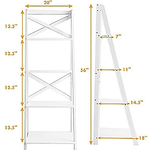 LUARANE Modern 4-Tier Ladder Shelf, Wooden Bookshelf with X-Shaped Frame, Free Standing Bookcase with 4 Open Storage Shelves, Organizer Shelf for Living Room Kitchen Office (2, White)