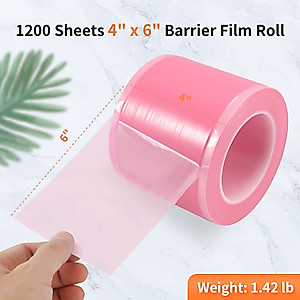 Annhua Barrier Film Dental Surface Barriers Adhesive Tape Sheets, Pink Dental Barrier Tape Tattoo Tape 4" x 6" Disposable Barrier Sheets with Edge Dispenser Box - 1200 Sheets|1 Roll
