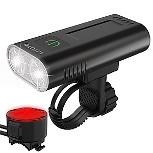 LIYOTD Bike Lights Front and Back 6400 mAh Bicycle Light Set USB C Rechargeable Super Bright 1200 Lumen Bike Headlight and Tail Light for Night Riding Road and Mountain LED Cycling Accessories