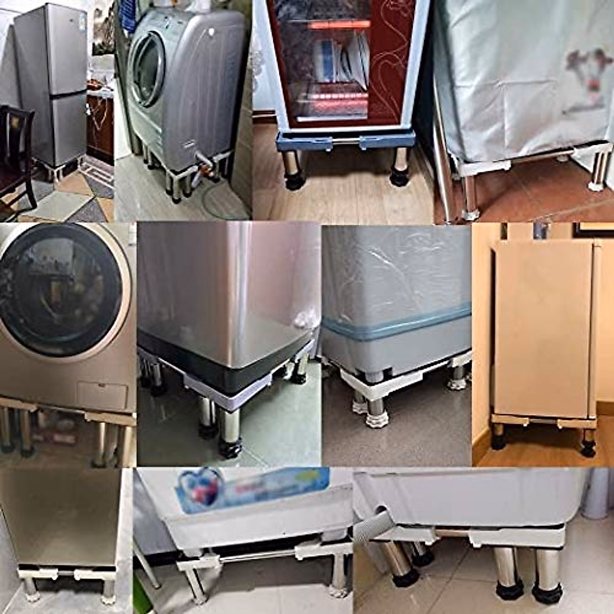 Washing Machine Refrigerator Stand Base High Rack Multi-functional Adjustable Washer Dryer Stand Pedestal Length/Width 45-65cm Wine Cooler Holder Bracket Cookers Rack Anti-vibration Mat For Tumble Dry