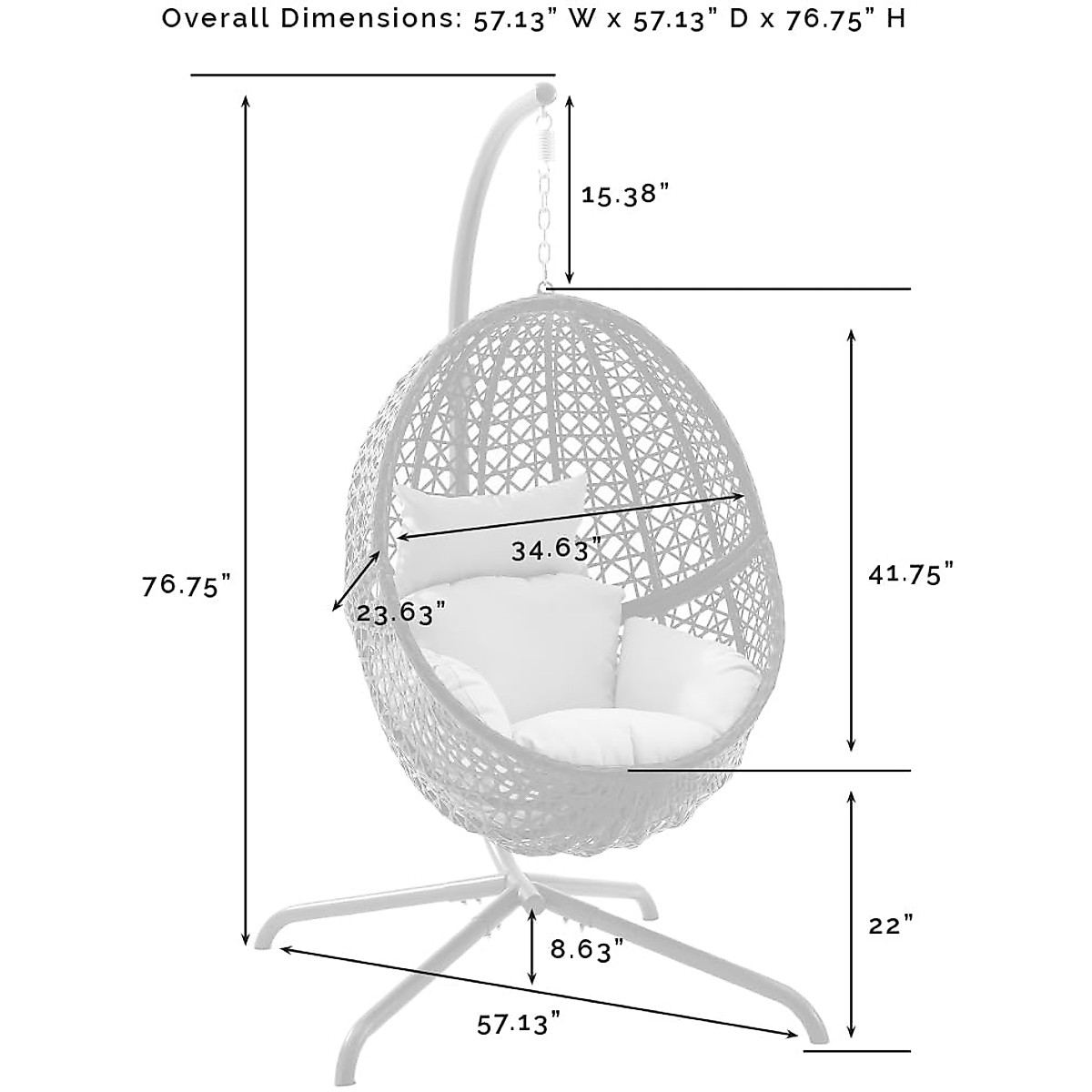 Crosley Furniture Calliope Wicker Indoor Outdoor Hanging Egg Chair with Stand for Patio, Porch, Deck, Sand