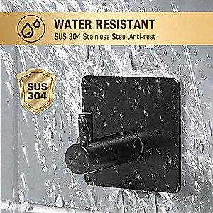 Adhesive Hooks, YAKAON [4 Pack] Heavy Duty Durable 304 Stainless Steel Wall Hangers, Waterproof Rustproof Oil Proof for Kitchen, Bathrooms, Doors, Office, Closet-Black