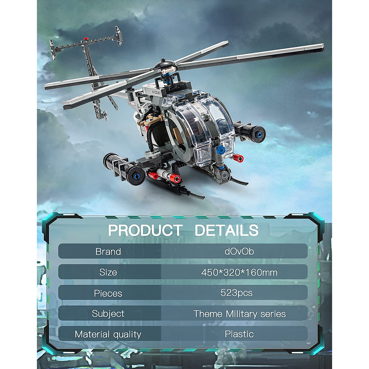 dOvOb Military Bird Helicopter Building Blocks Set, Fighting Army Plane Toys as Gift for Kids or Adult (523 Pieces)