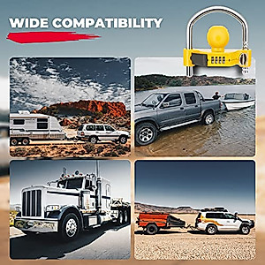 KEMIMOTO Upgrade Code Trailer Hitch Lock Anti Theft Universal Coupler Ball Tow Adjustable Storage Security Heavy-Duty Steel with Combination Design for 1-7/8 Inch, 2 Inch, 2-5/16 Inch Couplers Yellow