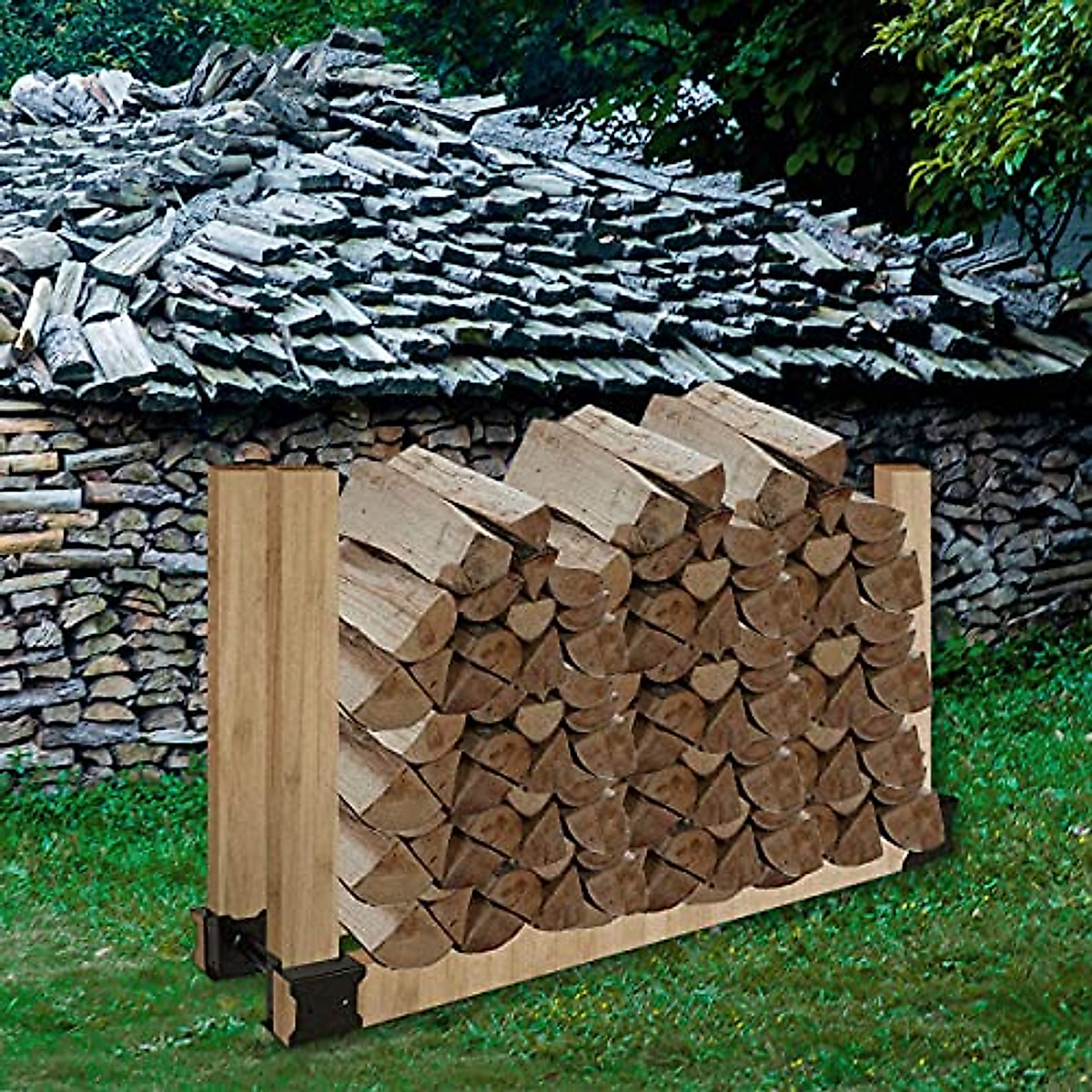 Qualward Outdoor Firewood Rack, Firewood Log Rack Bracket Kit, Fire Wood Log Storage Stand for Indoor Outdoor Fireplace Rack, Firewood Log Storage Rack Holder-Adjustable to Any Length