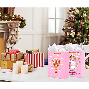 XJF Large Gift Bag for Girls with Card and Tissue Paper,13" Pink Baby Shower Birthday Gift Bags,Gift Bag for Girls Kids