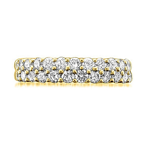 Beyond Brilliance 1 Carat Round Cut Diamond Double Row Wedding Band (I-J, I1-I2) in 14K Yellow Gold | Fine Jewelry for Women | Gift Box Included (Size 7)