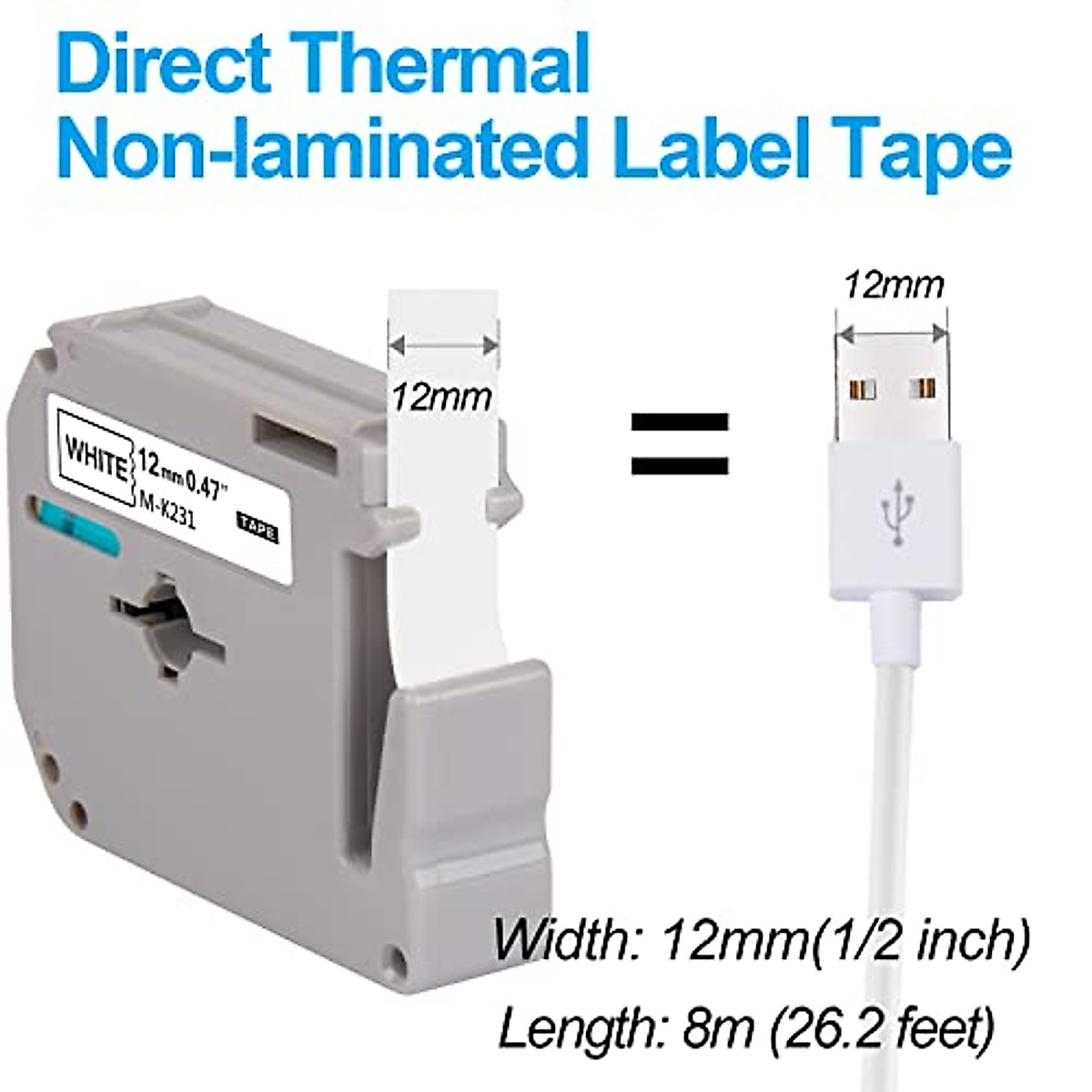 Hehua 6 Pack Compatible Label Tape Replacement for Brother P-touch M Tape 1/2 MK231 MK-231 M-231 M231 M-K231s 12mm 0.47" Black Print on White Tape for PT-65 PT-M95 PT-45M PT-80 PT-90 PT-70 Label Maker