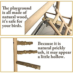 kathson Bird Playground Parrot Perch Stand Toys, Birds Wood Play Gym Activity Center Exercise Playpen Ladder Swing with Feeder Cups Chewing Toy(Include a Tray)
