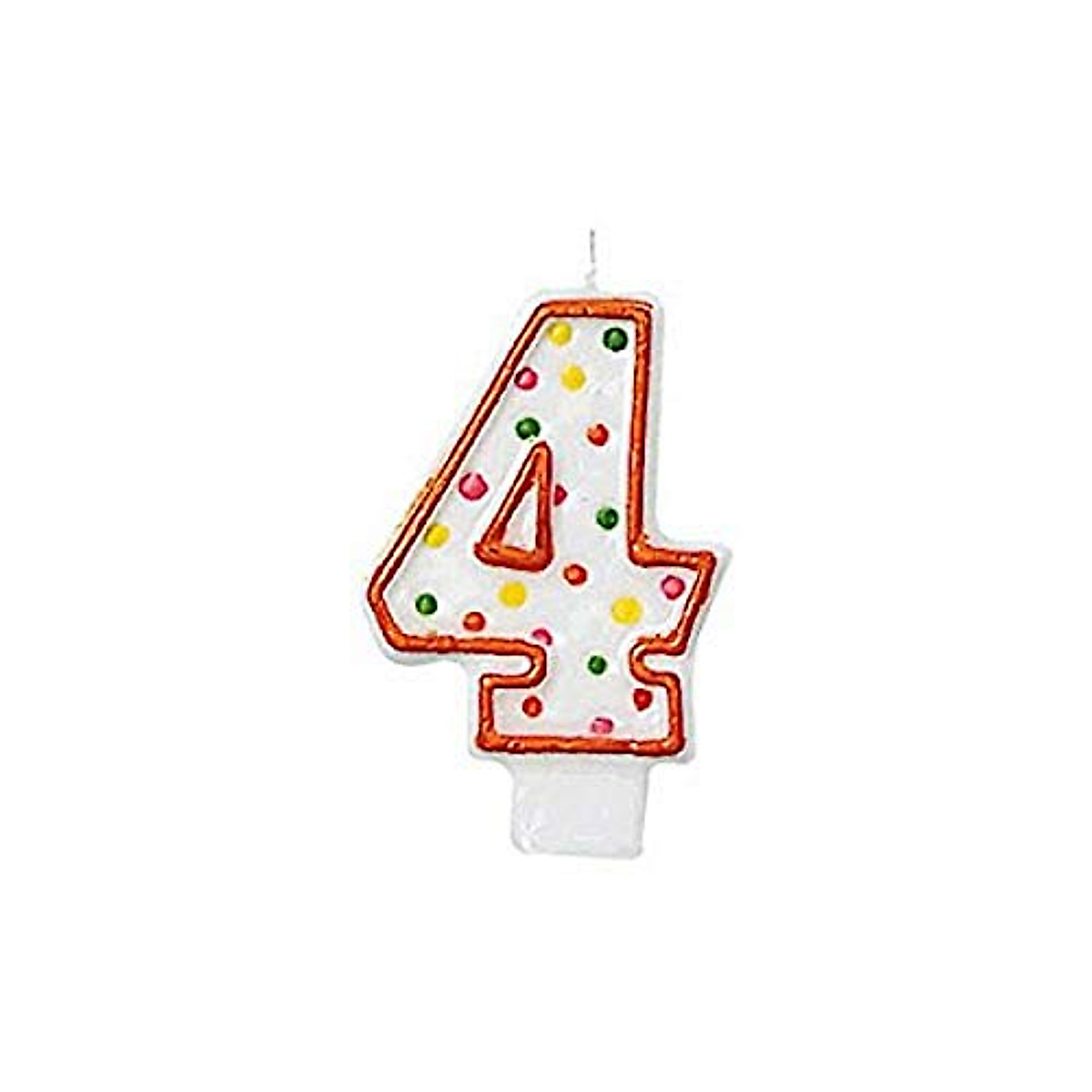 Amscan Fun Multicolored Polka Dot Flat Molded Number 4 Celebration Candle Party Supplies, 3", White/Red