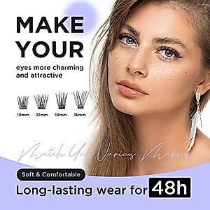 DIY Eyelash Extension,Cluster Lashes Individual False Eyelashes Extension Natural Look Reusable Glue Bonded Black Super Thin Band 48 Lash Clusters by BEYELIAN (Style3 0.07 12mm Black Band)