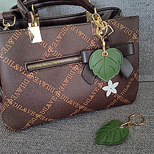 2 Pack Leather Airtag Keychain Case Holder, Cute Kawaii Accessories Suitable for Airtag (2 Types of Leaves)