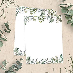 Leaf Border Stationery Writing Paper 100 Sheets, Greenery Letterhead Paper 8.5 x 11 Inches, Elegant Writing Paper, Pretty Stationary Paper, Decorative Printer Paper