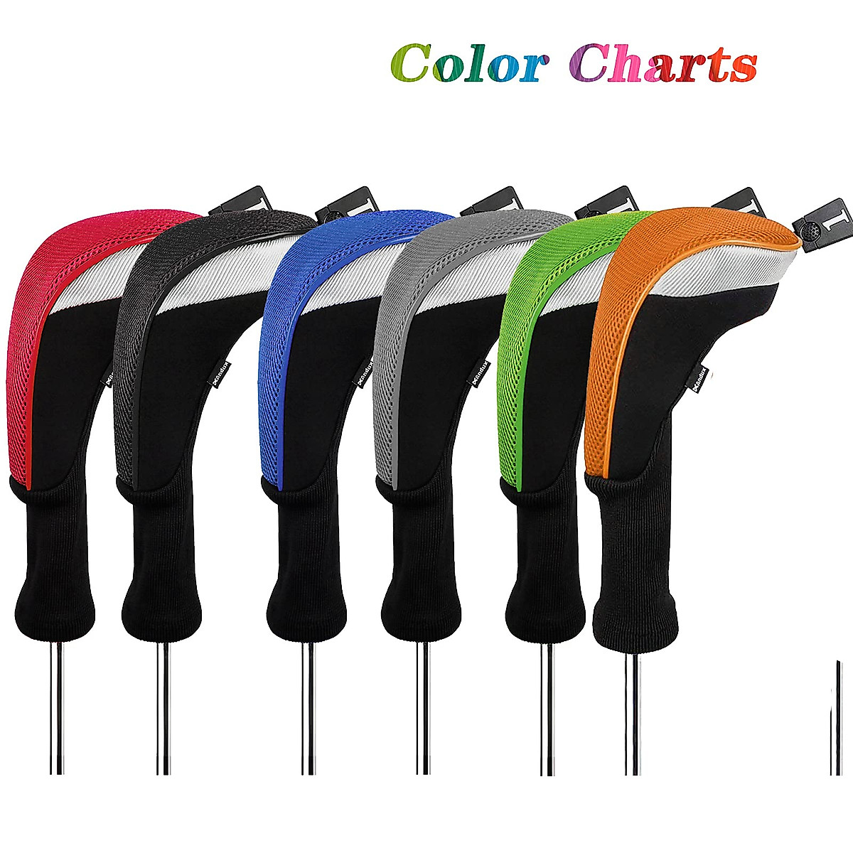 Andux 4pcs/Set Golf 460cc Driver Wood Club Head Covers Long Neck with Interchangeable No. Tags Black/Orange