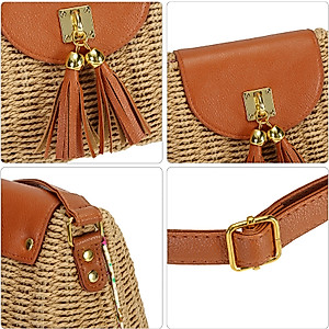 So'each Women's Handmade Wicker Woven Purse Tassels Message Crossbody Shoulder Bag Khaki
