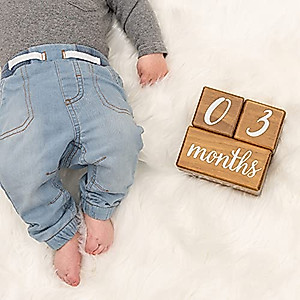 Pondering Pine Baby Milestone Blocks - Natural Pine Wood with Weeks Months Years Grade - Milestones Age Block Set with Boho Rainbow Bag, Newborn Weekly Monthly First Year Picture Props, Earth Friendly