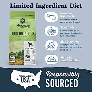 Ancestry Dog Food, Duck Meal & Potato Recipe, Crude Protein, Fiber & Fat, For All Life Stages, Dry Dog Food, Prevent Food Allergies, Improve Gut Health, Grain Free, Immune Support (4 lb. Bag)