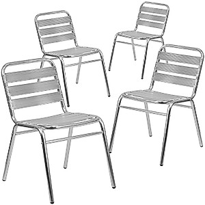 EMMA + OLIVER 4 Pack Commercial Aluminum Indoor-Outdoor Restaurant Stack Chair - Triple Slat Back